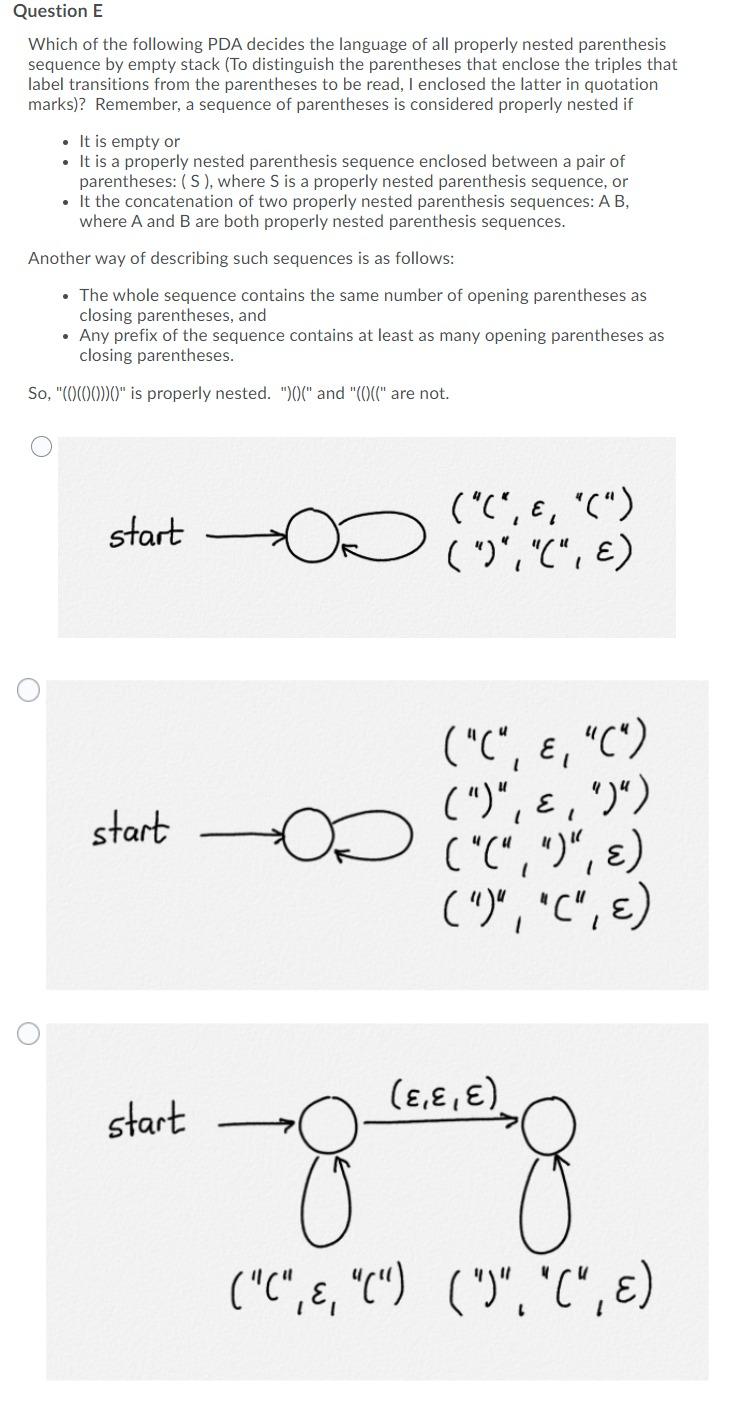 Solved Question E Which of the following PDA decides the | Chegg.com