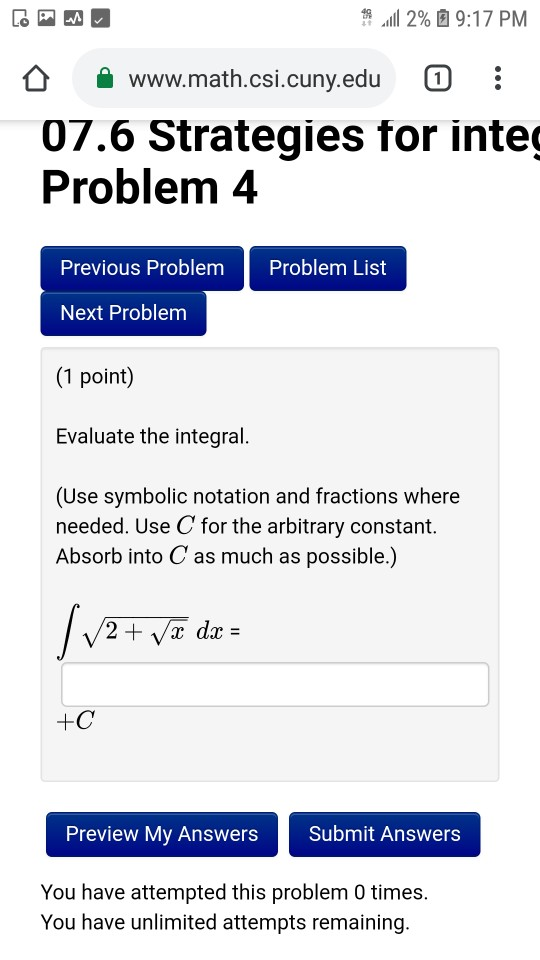 Solved 12% 9:17 PM www.math.csi.cuny.edu: 07.6 Strategies | Chegg.com