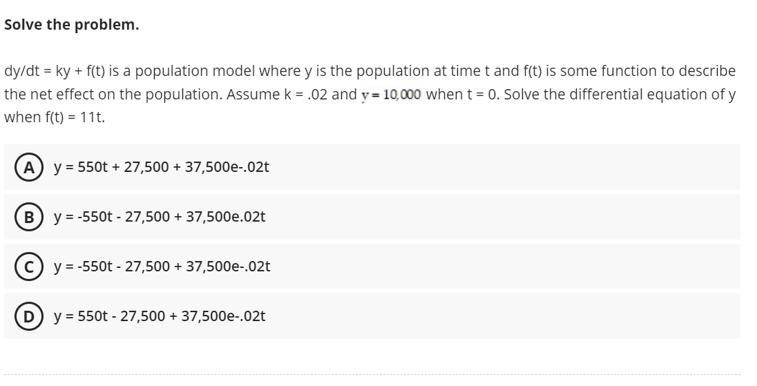 Solved dy/dt = ky + f(t) is a population model where y is | Chegg.com