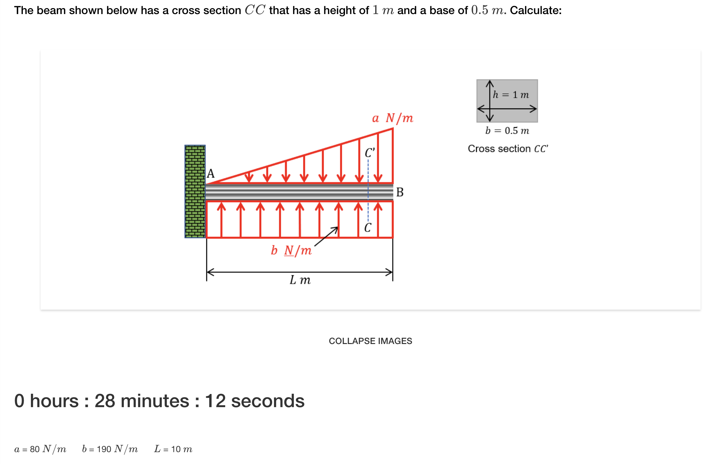Solved The beam shown below has a cross section \\( C C \\) | Chegg.com