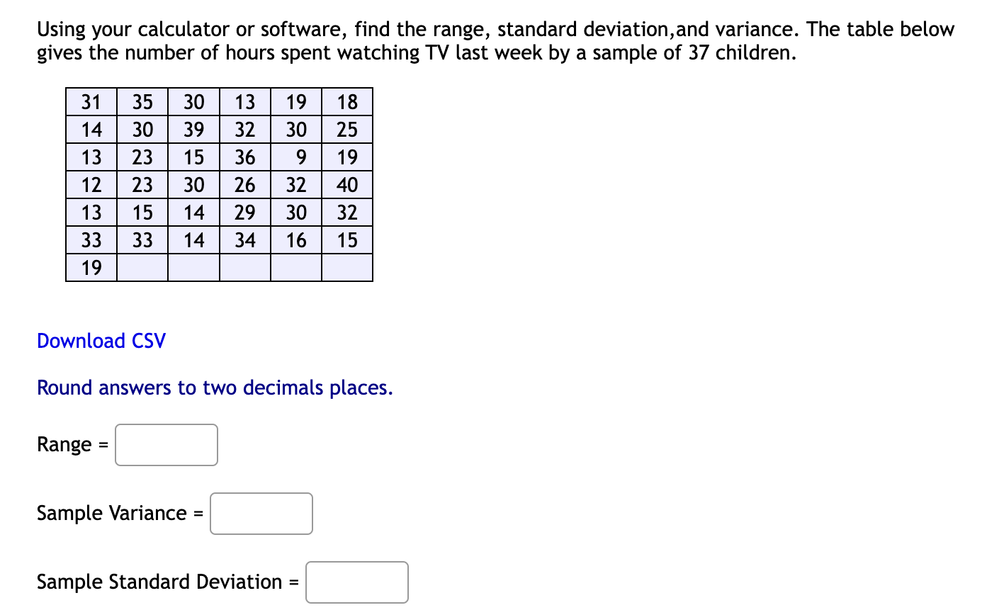 Solved Using your calculator or software, find the range, | Chegg.com