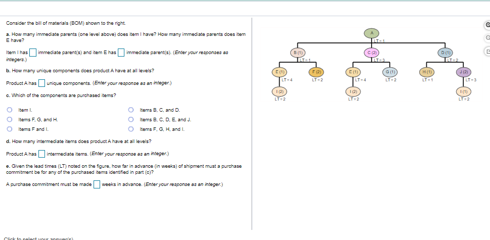 Solved Consider the bill of materials (BOM) shown to the | Chegg.com