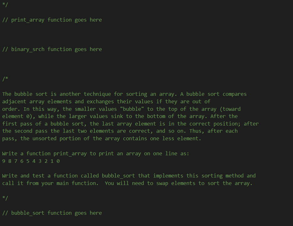 Solved */ // print_array function goes here // binary_srch | Chegg.com