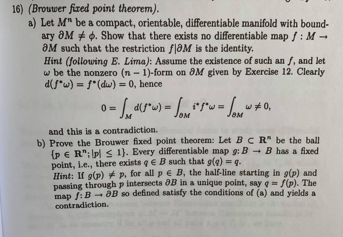 16) (Brouwer fixed point theorem). a) Let M" be a | Chegg.com