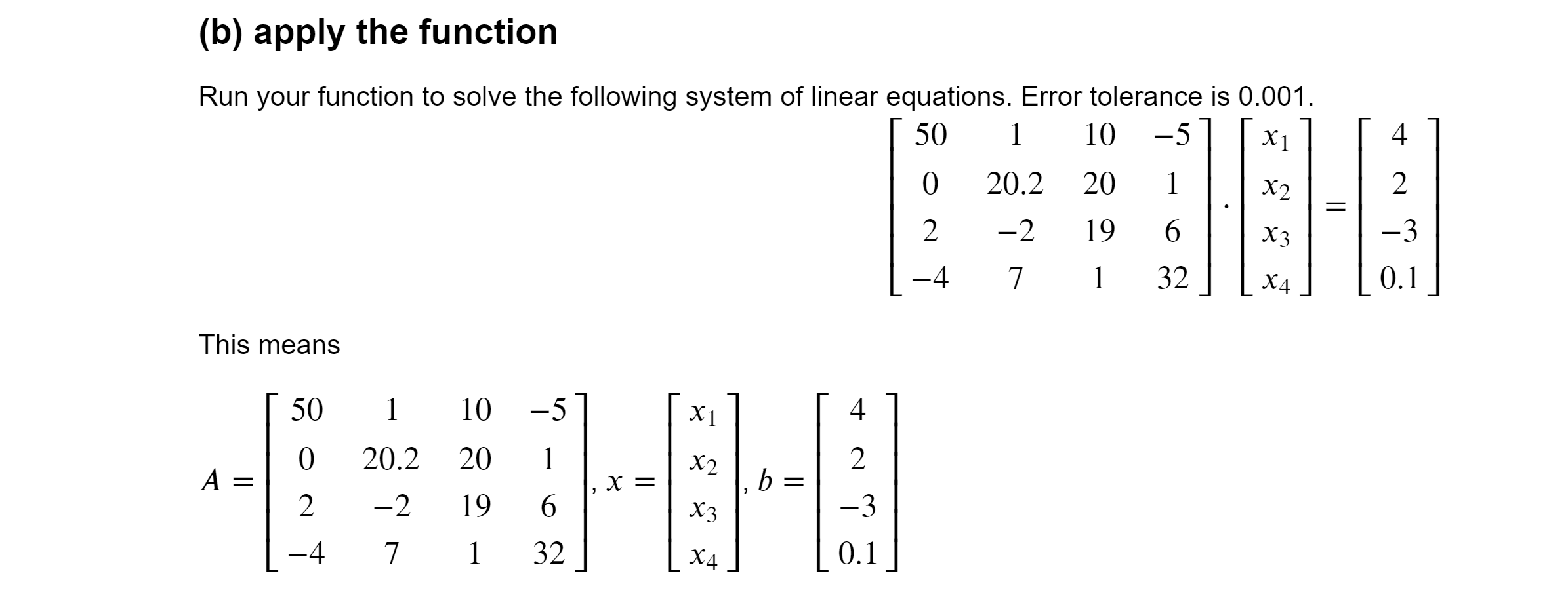 Solved (b) apply the function Run your function to solve the | Chegg.com