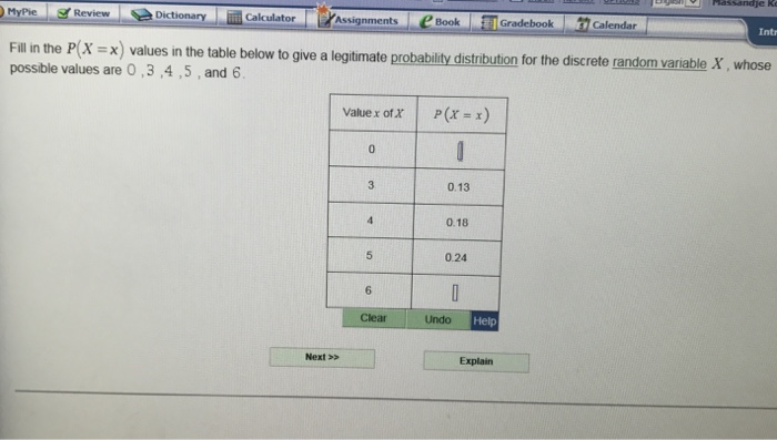Solved Fill in the P(X = x) values in the table below to | Chegg.com