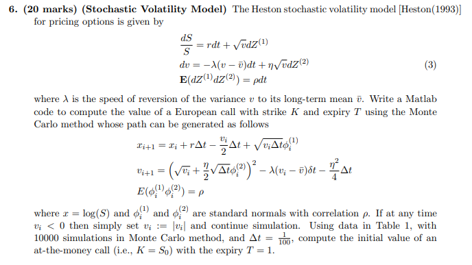 6 20 Marks Stochastic Volatility Model The