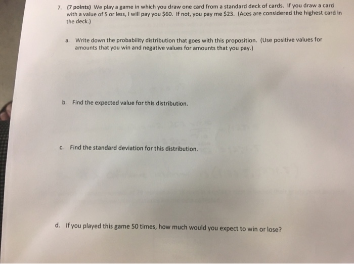 Solved We play a game in which you draw one card from a | Chegg.com