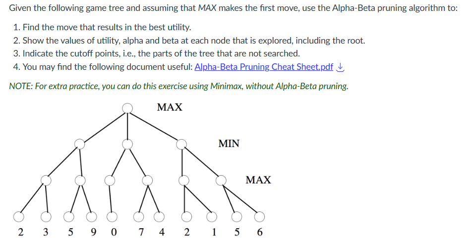 Solved Given the following game tree and assuming that MAX | Chegg.com