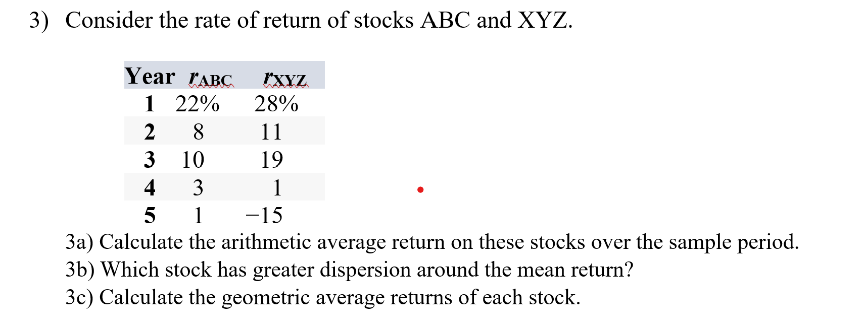 Solved Consider the rate of return of stocks ABC and xYZ.3a) | Chegg.com
