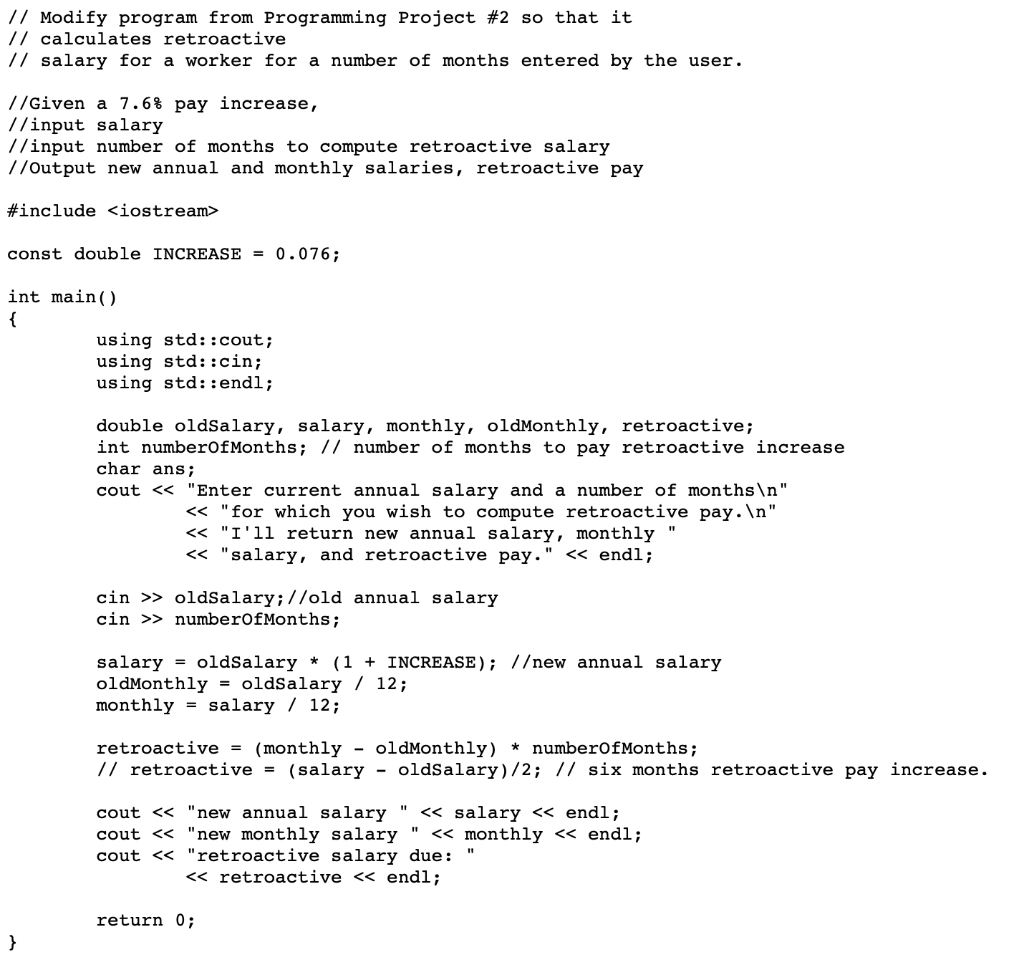 Solved Modify Program From Programming Project 2 So That 3314