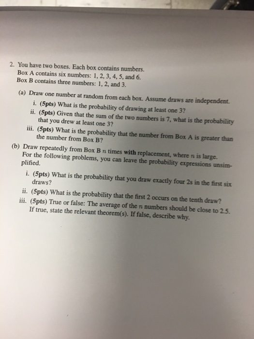 Solved 2. You have two boxes. Each box contains numbers. Box | Chegg.com