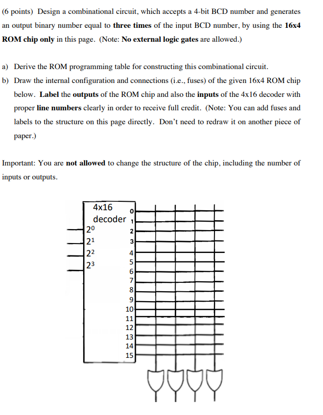 (6 points) Design a combinational circuit, which | Chegg.com
