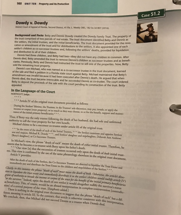 Solved 51.2 Dowdy v. Dowdy A. | Chegg.com