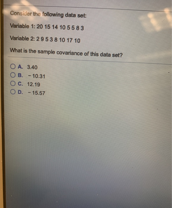 Consider the following data set: Variable 1: 20 15 14 | Chegg.com