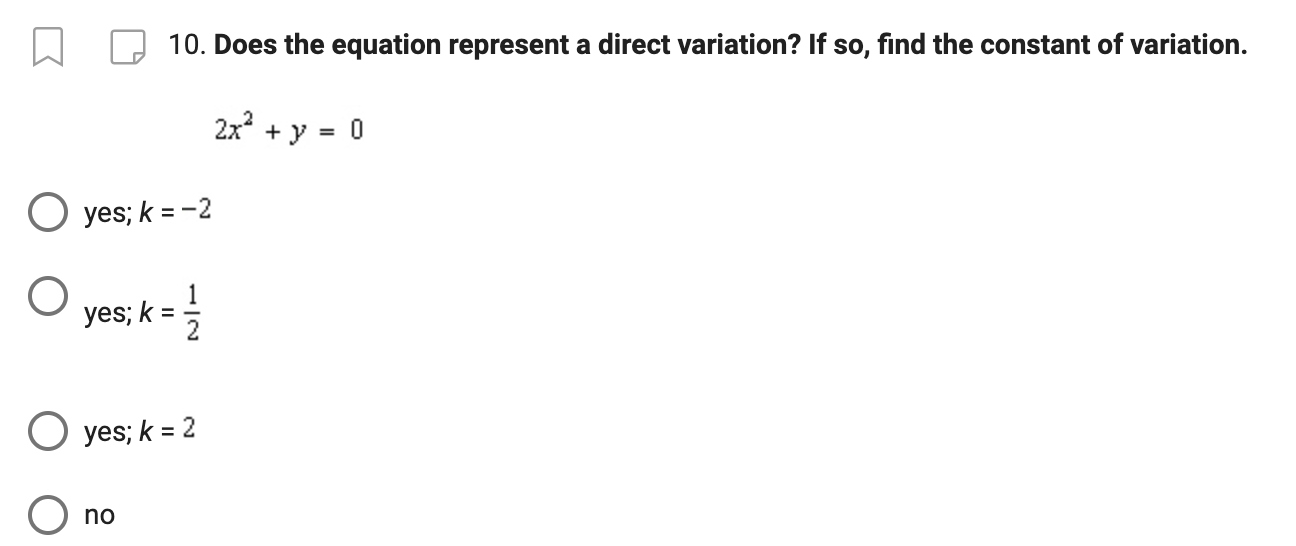 Solved 10. Does the equation represent a direct variation? | Chegg.com