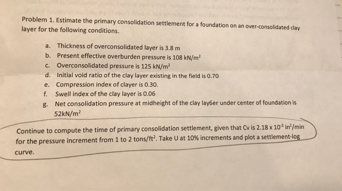 Solved Problem 1. Estimate the primary consolidation | Chegg.com