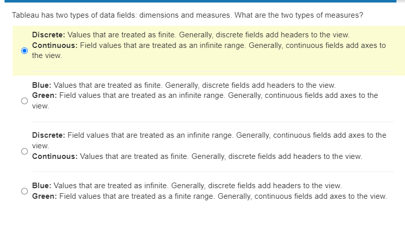 Solved bleau has two types of data fields: dimensions and | Chegg.com