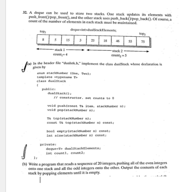 Solved 32. A deque can be used to store two stacks One stack | Chegg.com
