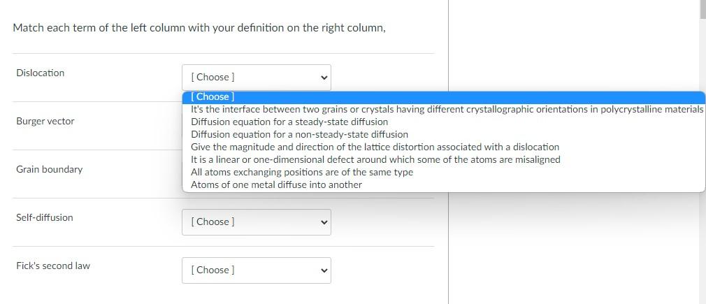 Solved Match each term of the left column with your | Chegg.com