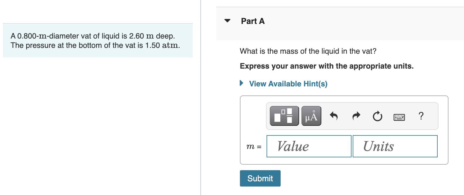 Solved A 0.800−m-diameter vat of liquid is 2.60 m deep. The | Chegg.com