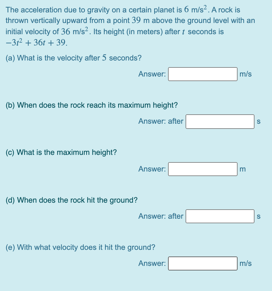 Solved The acceleration due to gravity on a certain planet | Chegg.com