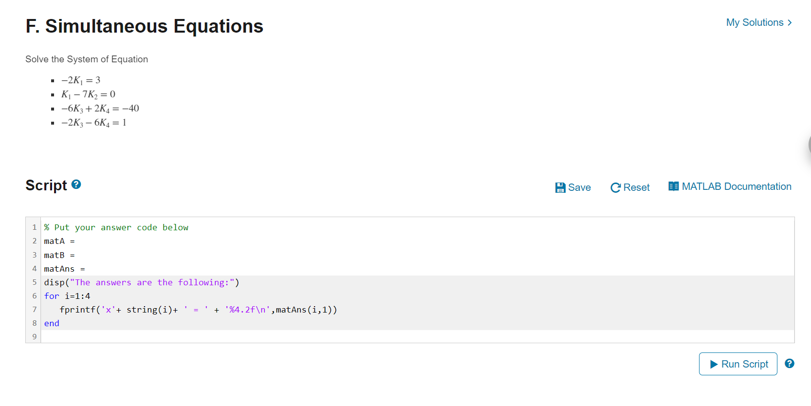 Solved F. Simultaneous Equations My Solutions > Solve the | Chegg.com
