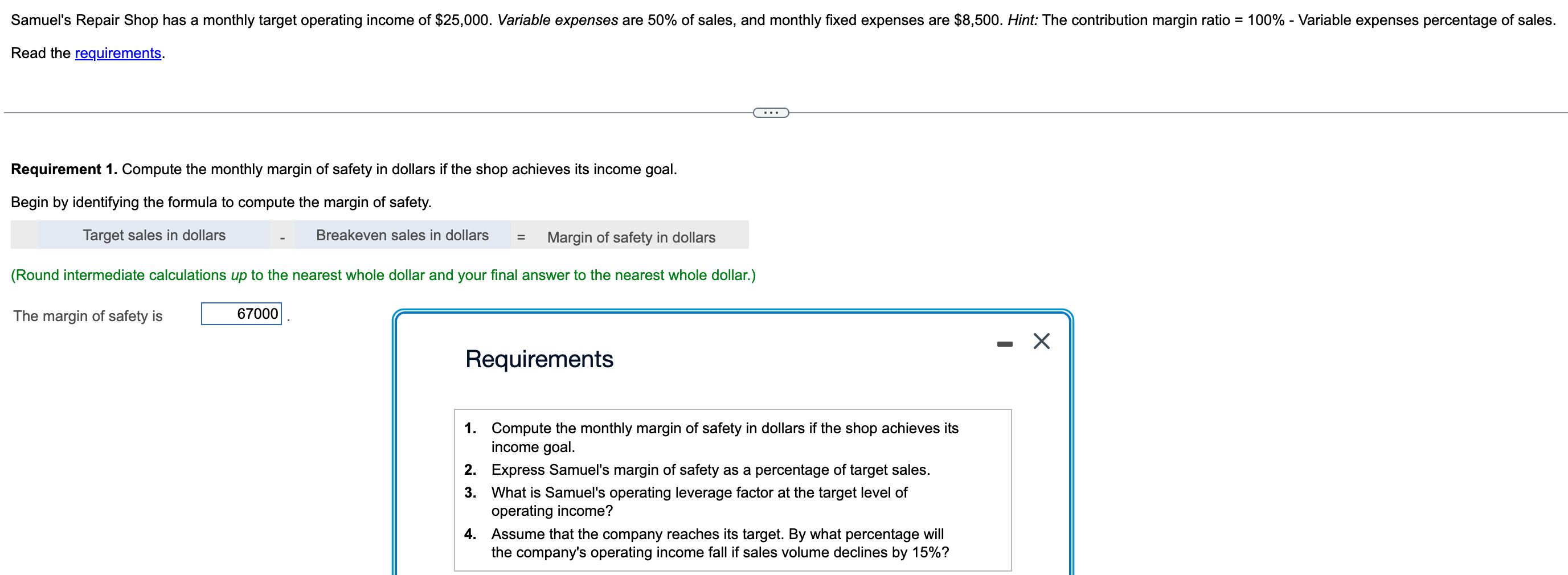 Solved Requirement 1. Compute the monthly margin of safety | Chegg.com