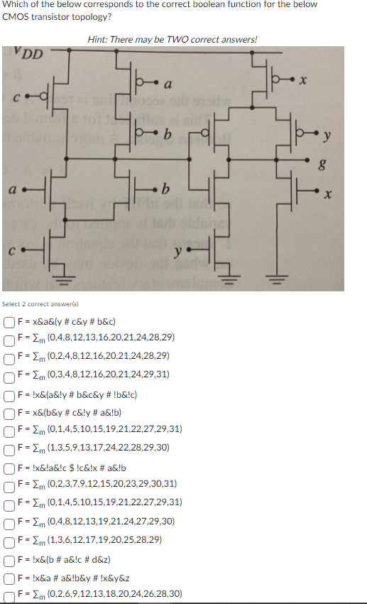 Which of the below corresponds to the correct boolean | Chegg.com