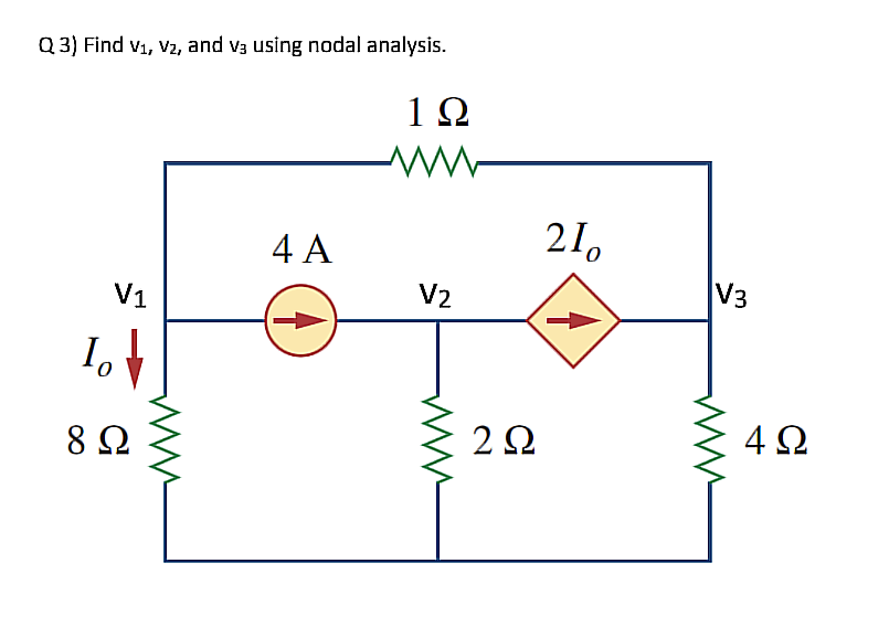 Solved Q 3) ﻿Find v1,v2, ﻿and v3 ﻿using nodal analysis. | Chegg.com