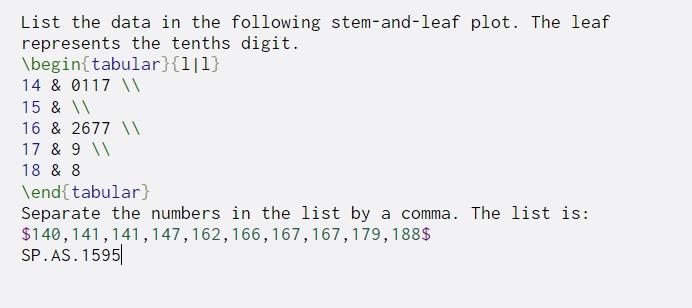 Solved List the data in the following stem-and-leaf plot. | Chegg.com