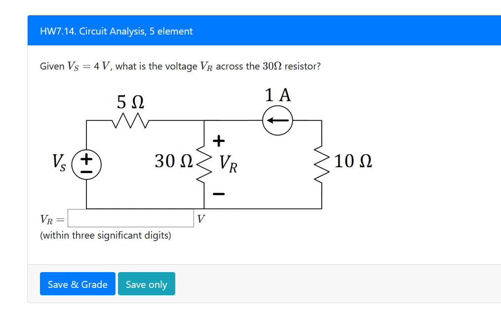 Solved HW7.14. Circuit Analysis, 5 element Given Vs = 4V, | Chegg.com