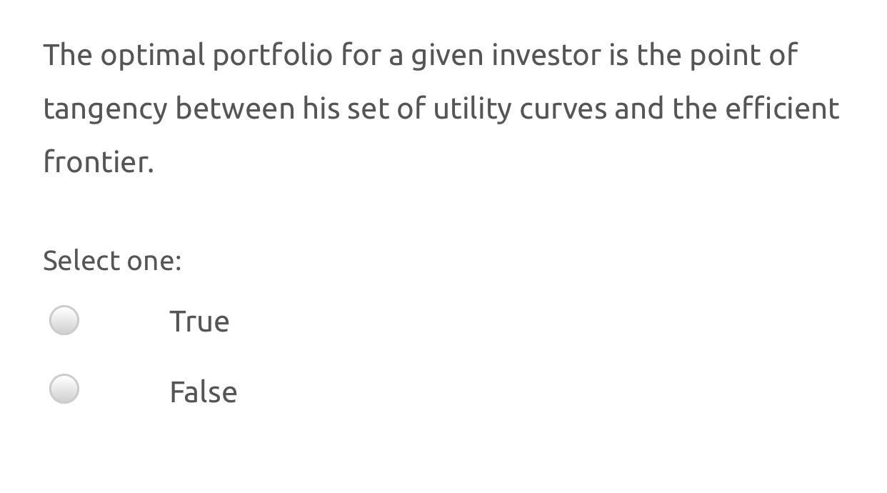Solved The optimal portfolio for a given investor is the | Chegg.com