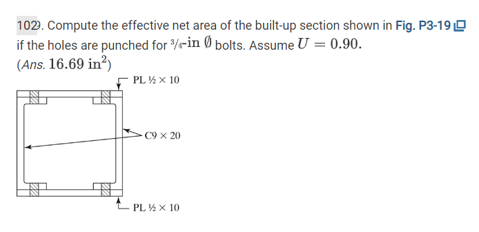 Solved 102. Compute the effective net area of the built-up | Chegg.com