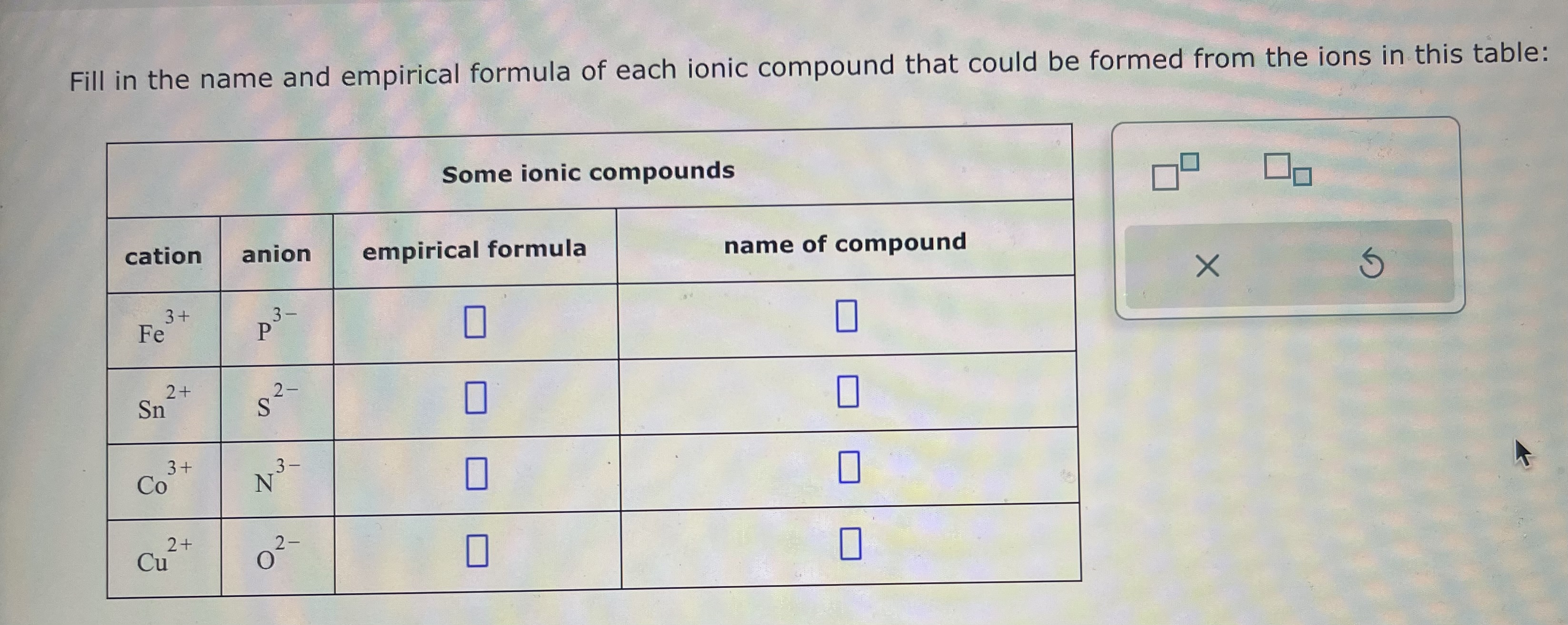 Solved Fill in the name and empirical formula of each ionic | Chegg.com