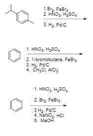Solved 1.Br. FeBrg 2. HNOH So. 3. Hz, Pd/C 1. HNO3, H2SO4 2. | Chegg.com