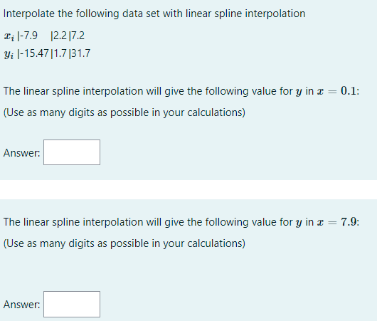 Solved Interpolate The Following Data Set With Linear Spline 