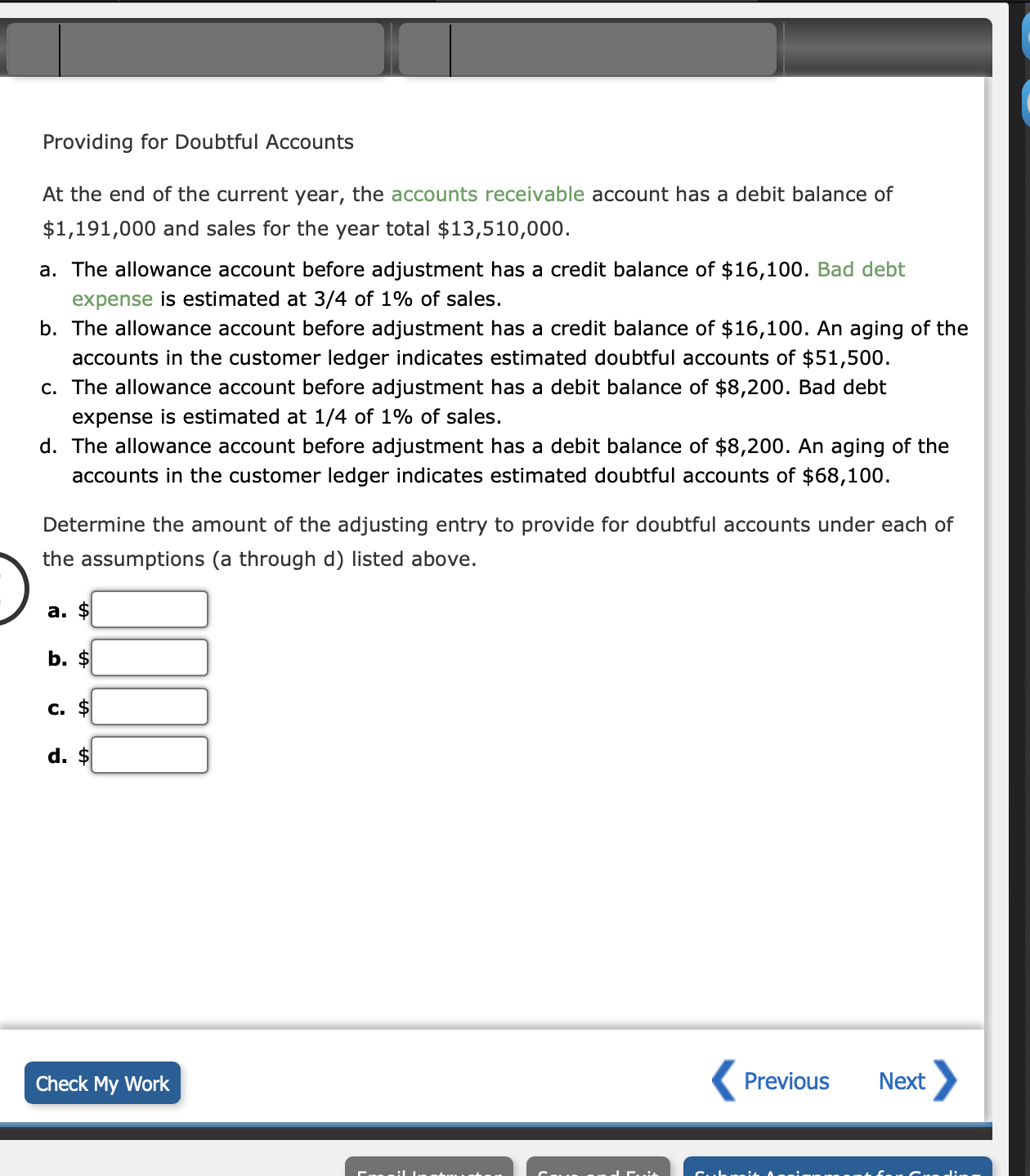 Solved Providing for Doubtful AccountsAt the end of the | Chegg.com