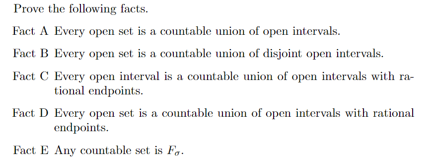 Solved Prove the following facts. Fact A Every open set is a | Chegg.com