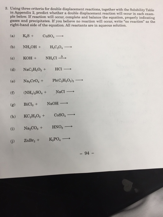 Solved 3. Using three criteria for double displacement | Chegg.com