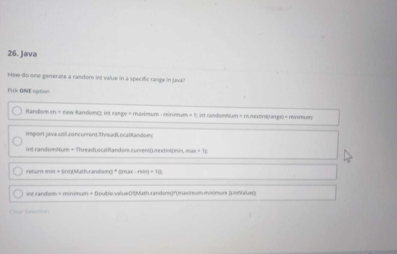 Solved JavaHow do one generate a randem int value in a | Chegg.com