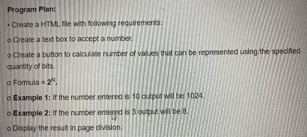 Solved Program Plan: - Create a HTML file with following | Chegg.com
