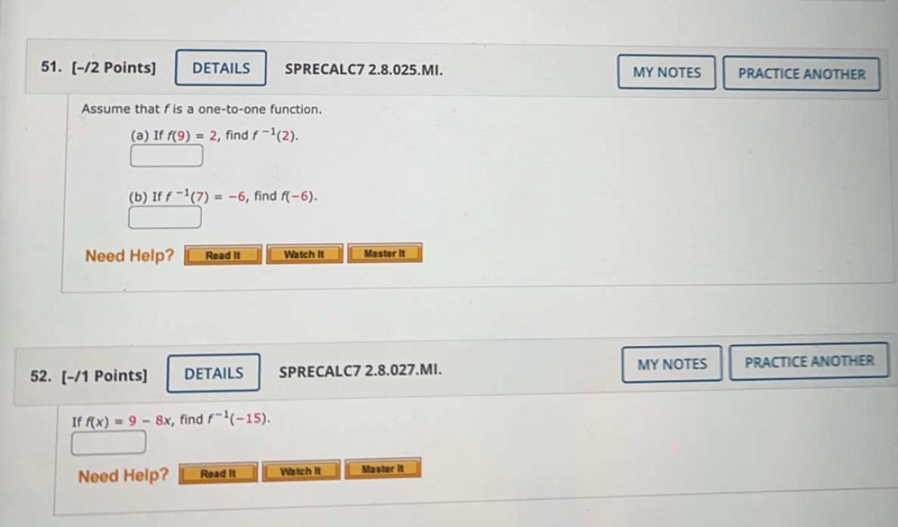 Solved Assume that f is a one-to-one function. (a) If | Chegg.com