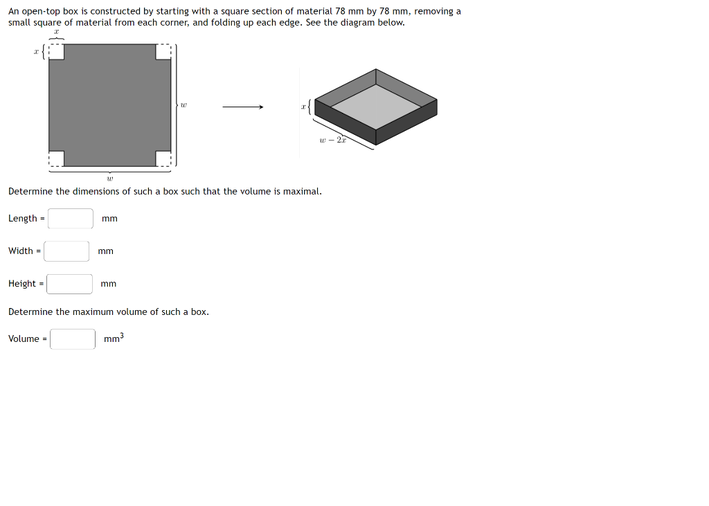 Solved An open-top box is constructed by starting with a | Chegg.com