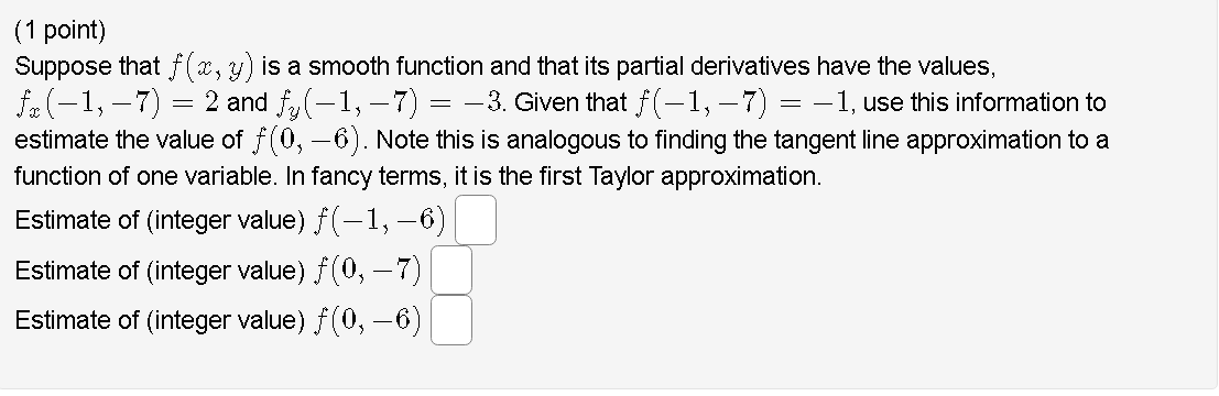 Solved (1 point) Suppose that f(x, y) is a smooth function | Chegg.com