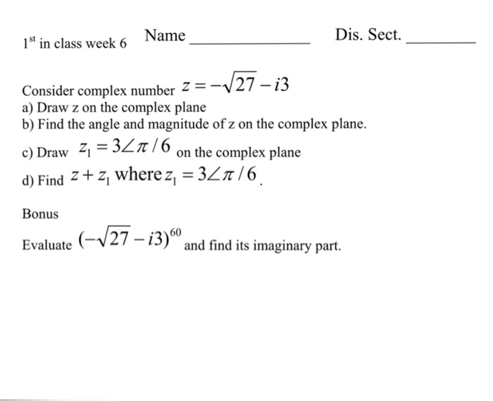 Solved consider the complex number z=sqrt(27)-i3 a) draw z | Chegg.com