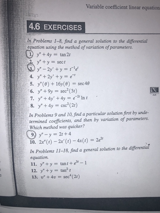 Solved Variable coefficient linear equation 4.6 EXERCISES In | Chegg.com