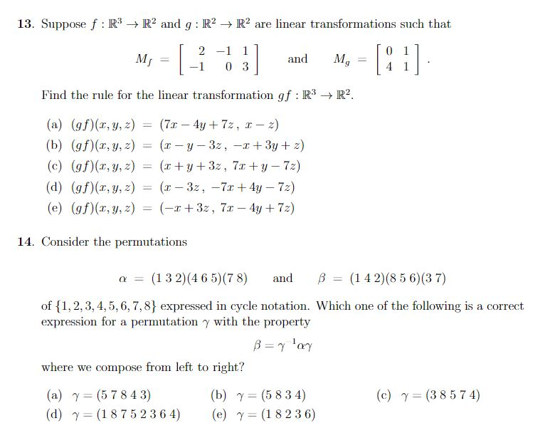 Solved 13. Suppose f:R3 → R2 and 3: R2 + R2 are linear | Chegg.com