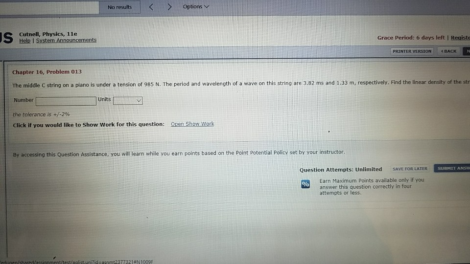 Solved No results Options v Cutnell, Physics, 11e Grace | Chegg.com Solved No results Options v Cutnell, Physics, 11e Grace | Chegg.com