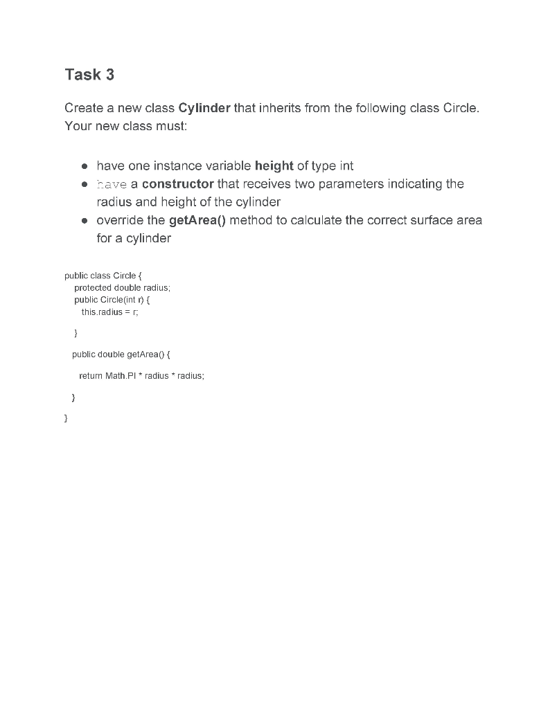 Solved Task 1 Create a Java class named Table that includes | Chegg.com